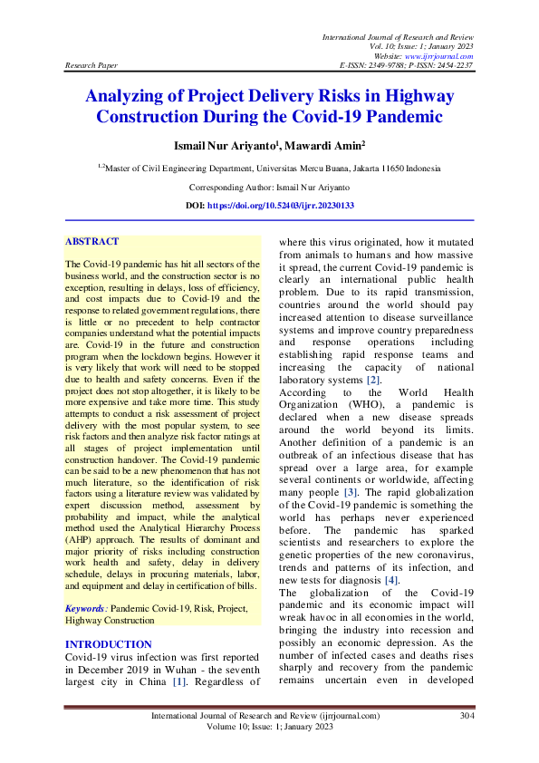 (PDF) Analyzing of Project Delivery Risks in Highway Construction ...