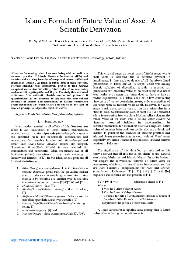 (PDF) Islamic Formula of Future Value of Asset