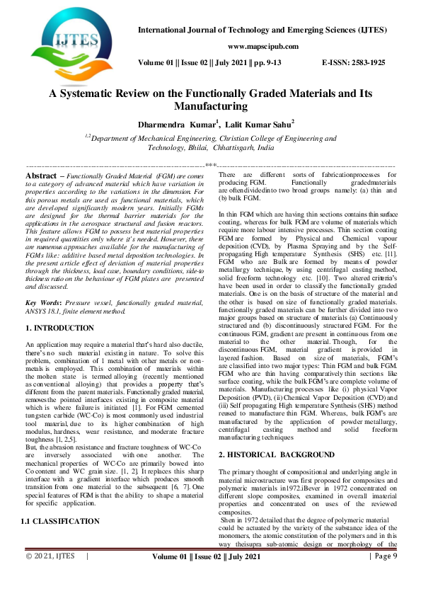 (PDF) A Systematic Review on the Functionally Graded Materials and Its ...