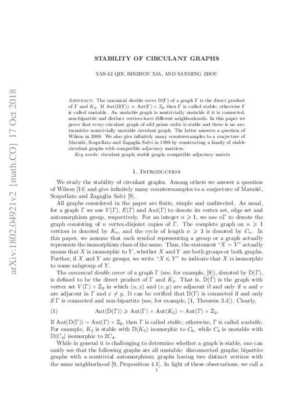 (PDF) Stability of circulant graphs