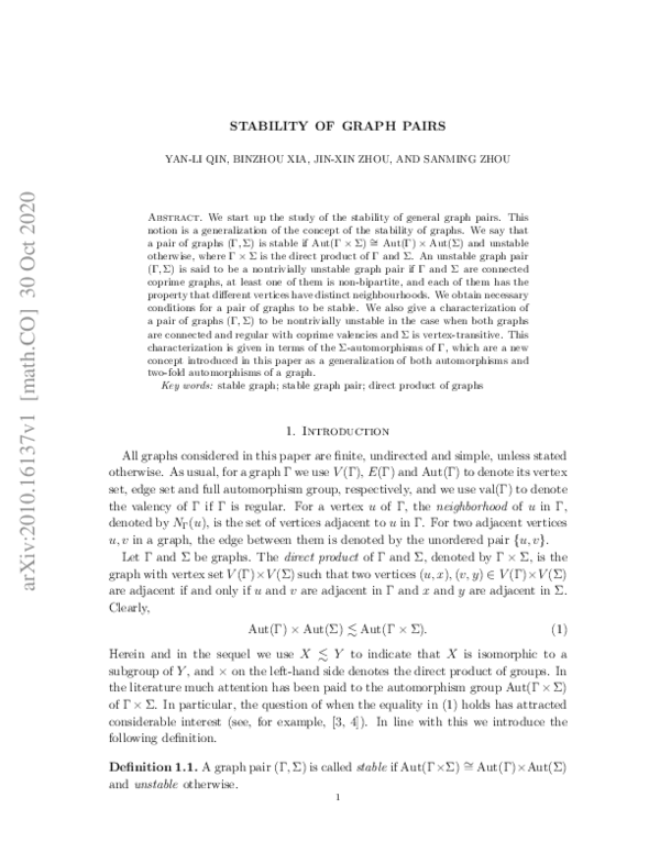 (PDF) Stability of graph pairs
