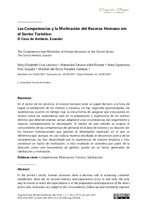 (PDF) Las Competencias y la Motivación del Recurso Humano en el Sector Turístico | Alexandra ...