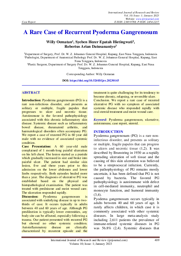 (PDF) A Rare Case of Recurrent Pyoderma Gangrenosum