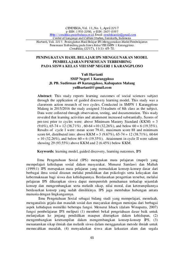 (PDF) Peningkatan Hasil Belajar Ips Menggunakan Model Pembelajaran Penemuan Terbimbing Pada ...