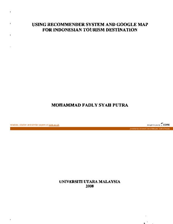 (PDF) Using Recommender System and Google Map For Indonesian Tourism Destination | Fadly Syah ...