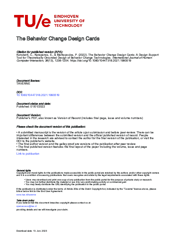 (PDF) The Behavior Change Design Cards: A Design Support Tool for ...