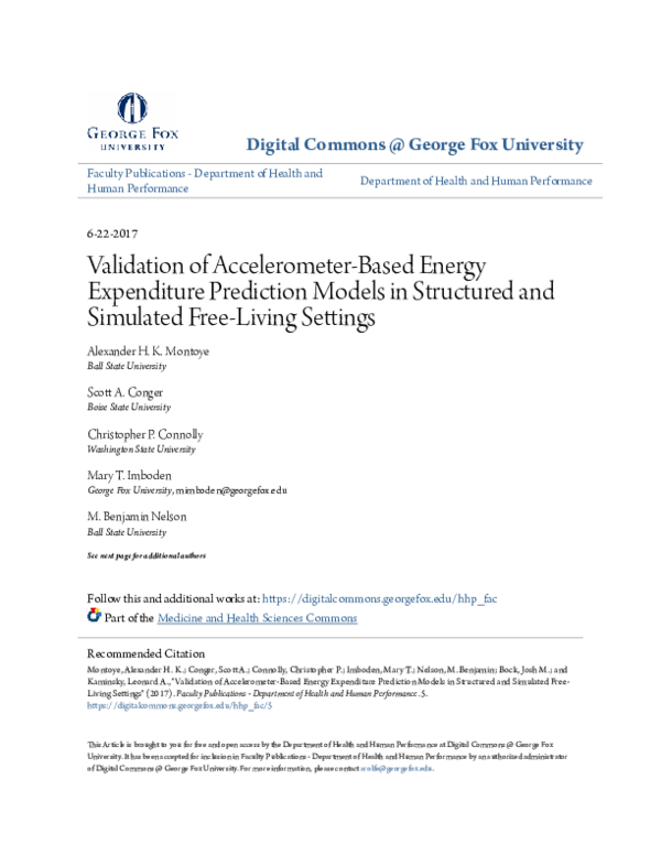 (PDF) Validation Of Accelerometer-based Energy Expenditure Prediction Models In Structured And ...