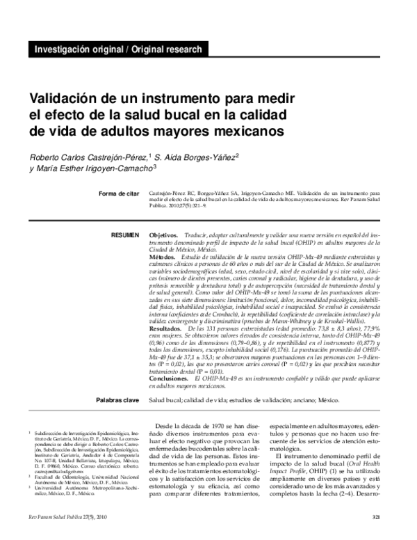 (PDF) Validación de un instrumento para medir el efecto de la salud bucal en la calidad de vida ...