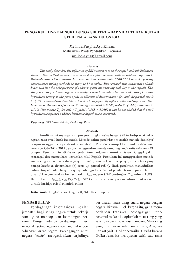 (PDF) Pengaruh tingkat suku bunga SBI terhadap nilai tukar rupiah studi pada Bank Indonesia
