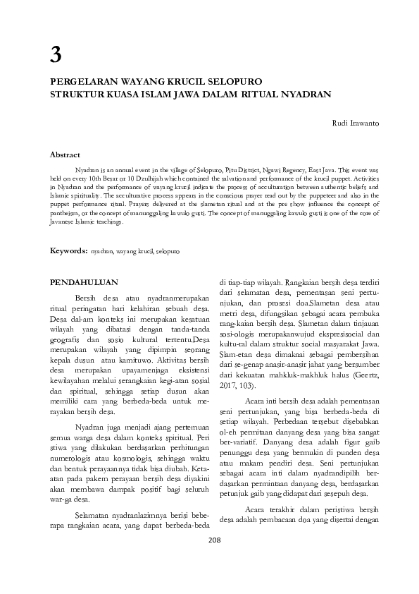 (PDF) Pergelaran Wayang Krucil Selopuro Struktur Kuasa Islam Jawa Dalam ...