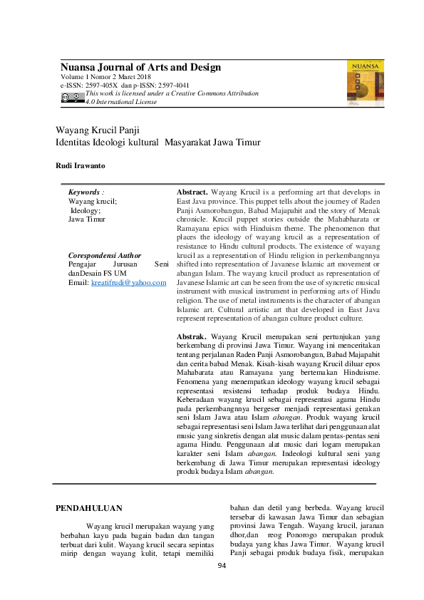 (PDF) Wayang Krucil Panji Identitas Ideologi kultural Masyarakat Jawa Timur