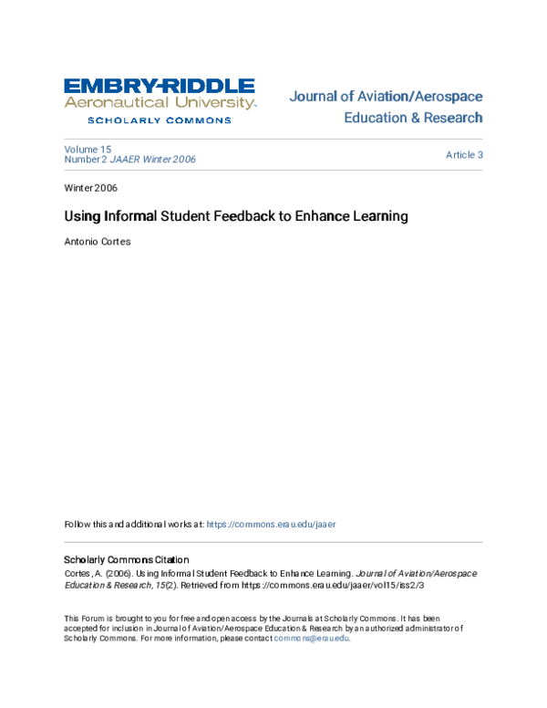 (PDF) Using Informal Student Feedback to Enhance Learning