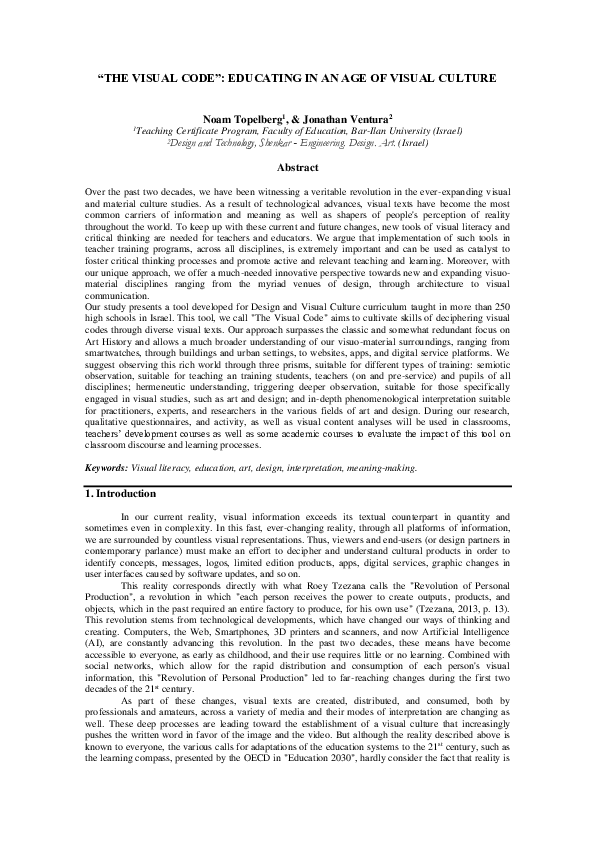 (PDF) "THE VISUAL CODE": EDUCATING IN AN AGE OF VISUAL CULTURE