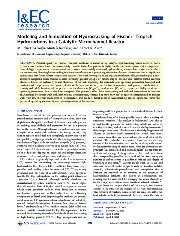 (PDF) Modeling and Simulation of Hydrocracking of Fischer–Tropsch ...