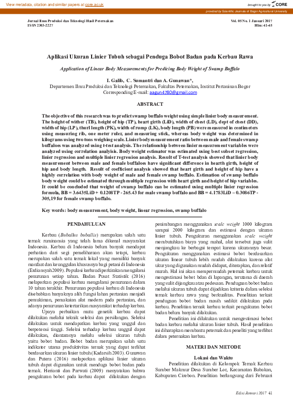 (PDF) Application of Linear Body Measurement for Predicting Body Weight ...