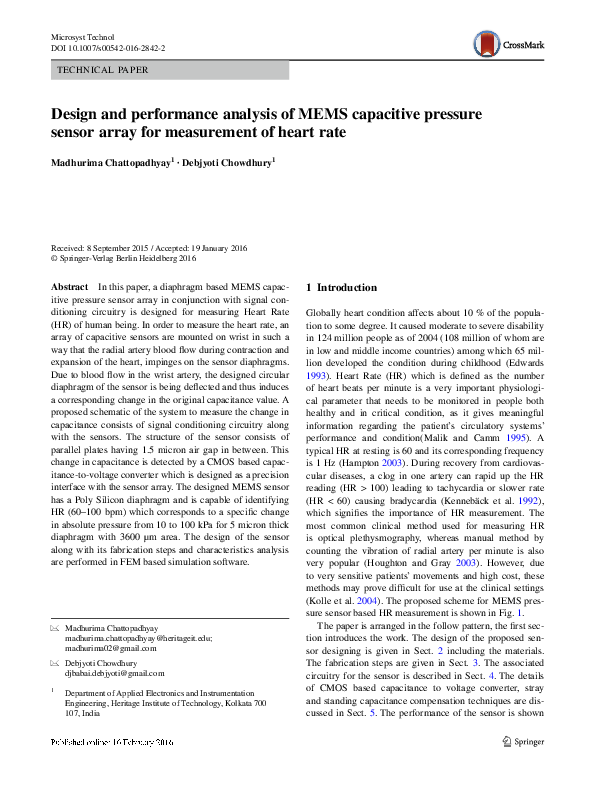 (PDF) Design and performance analysis of MEMS capacitive pressure sensor array for measurement ...