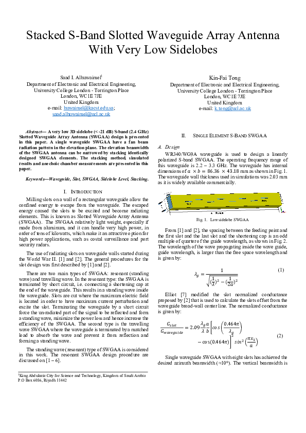 (PDF) Stacked S-band Slotted Waveguide Array Antenna with very low sidelobes