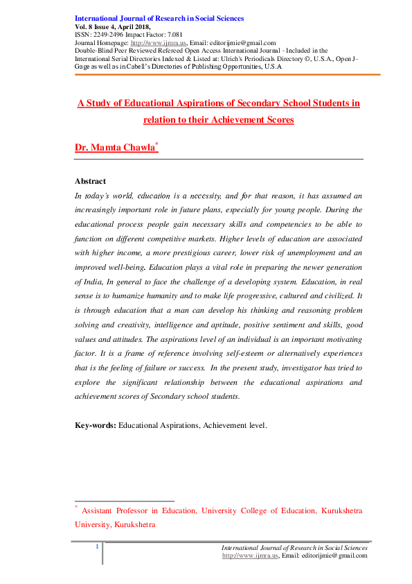 (PDF) A Study of Educational Aspirations of Secondary School Students ...