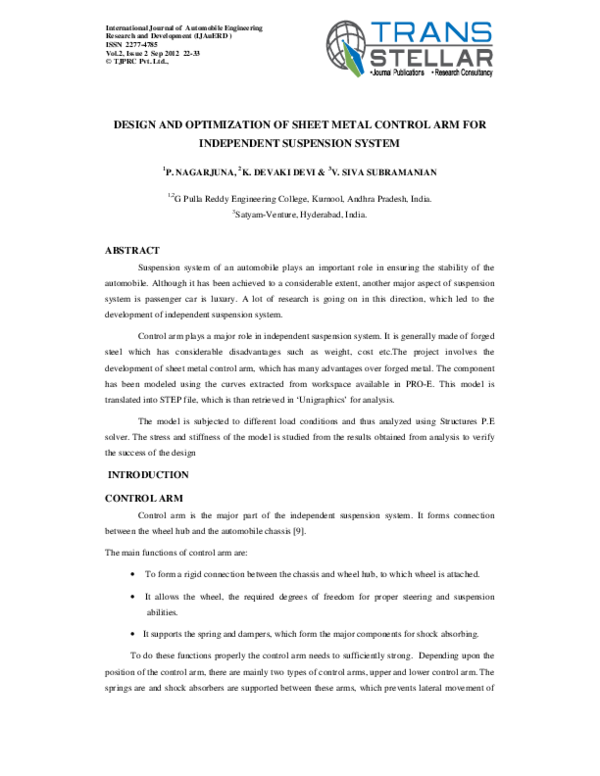 (PDF) Design And Optimization Of Sheet Metal Control Arm For ...