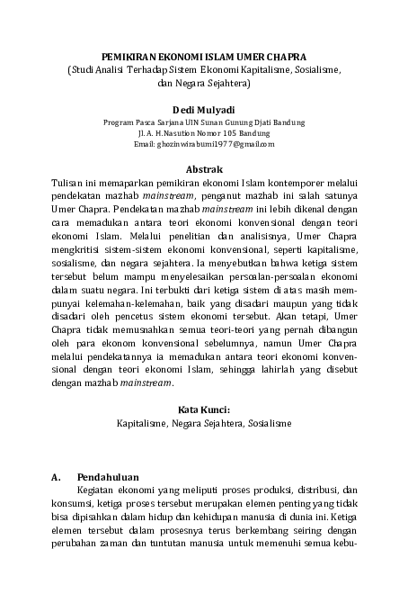 (PDF) PEMIKIRAN EKONOMI ISLAM UMER CHAPRA (Studi Analisi Terhadap Sistem Ekonomi Kapitalisme ...