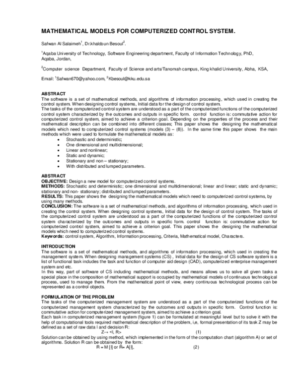 (PDF) MATHEMATICAL MODELS FOR COMPUTERIZED CONTROL SYSTEM..pdf