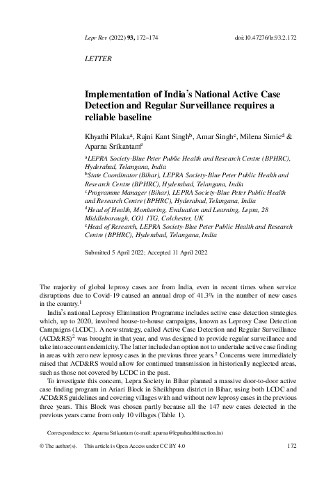 (PDF) Implementation of India’s National Active Case Detection and Regular Surveillance requires ...