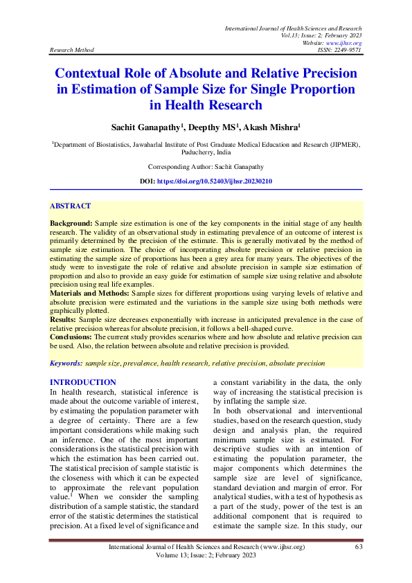 (PDF) Contextual Role of Absolute and Relative Precision in Estimation ...