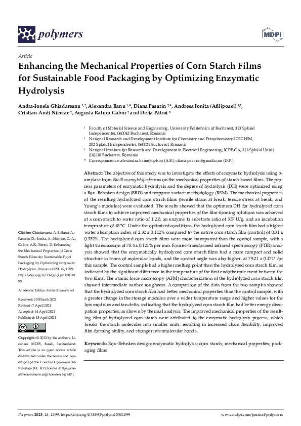 (PDF) Enhancing the Mechanical Properties of Corn Starch Films for Sustainable Food Packaging by ...