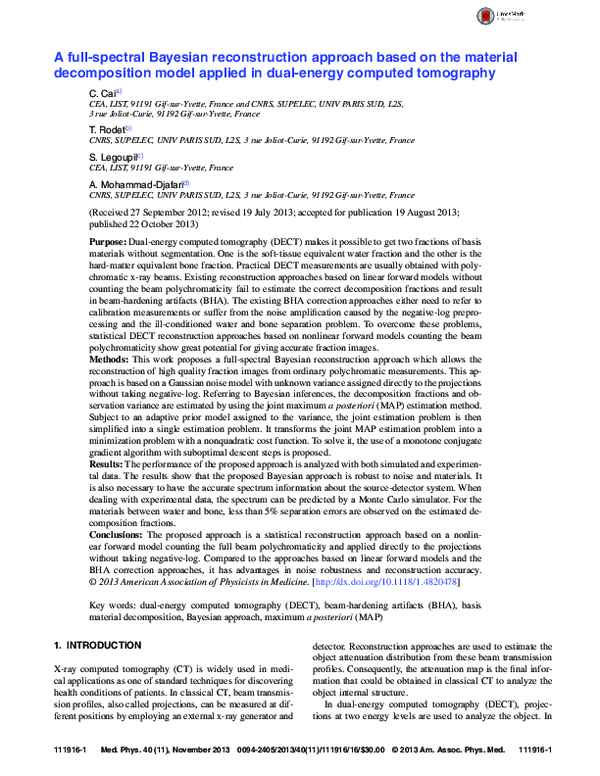 Pdf A Full Spectral Bayesian Reconstruction Approach Based On The Material Decomposition Model