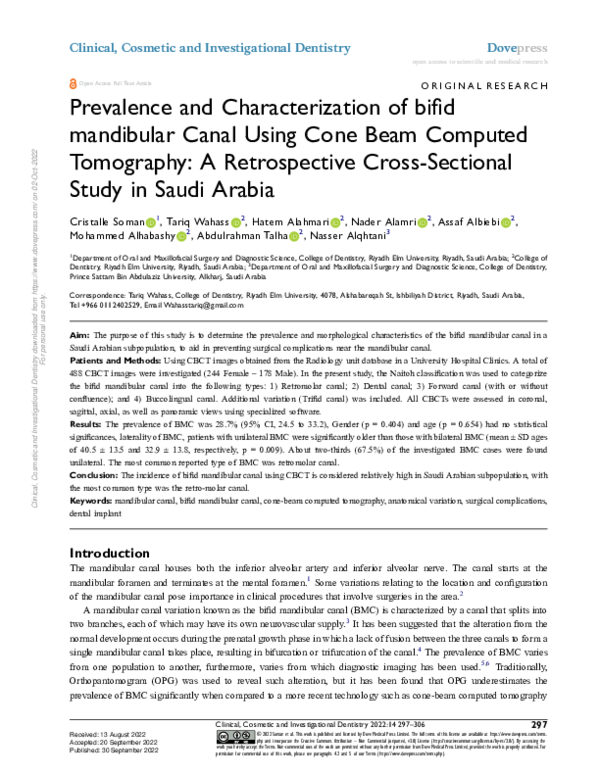 Pdf Prevalence And Characterization Of Bifid Mandibular Canal Using Cone Beam Computed