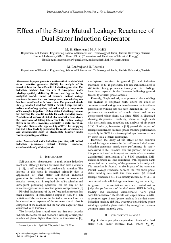 Pdf Effect Of The Stator Mutual Leakage Reactance Of Dual Stator