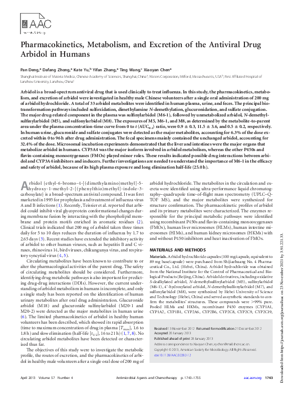 (PDF) Pharmacokinetics, Metabolism, and Excretion of the Antiviral Drug ...