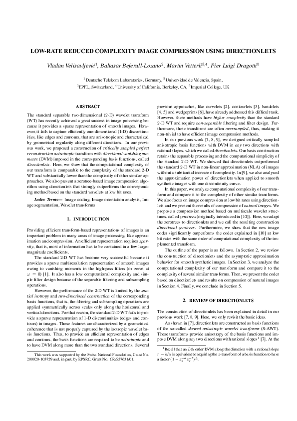 (PDF) Low-Rate Reduced Complexity Image Compression using Directionlets
