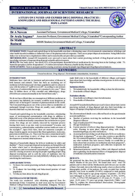 (PDF) A Study on Unused and Expired Drug Disposal Practices : Knowledge ...