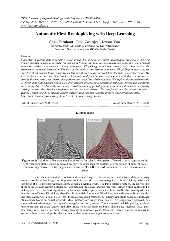(PDF) Deep Learning for Automated First Break Picking