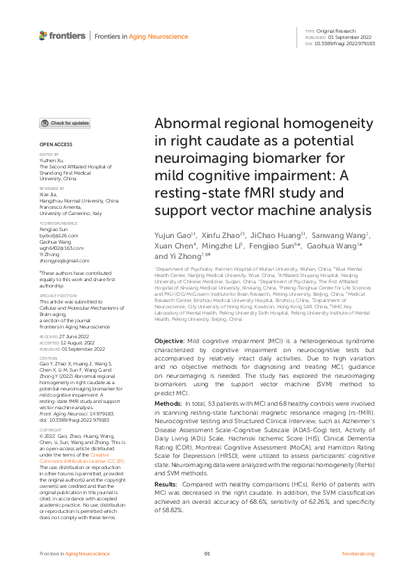 (PDF) Abnormal regional homogeneity in right caudate as a potential neuroimaging biomarker for ...