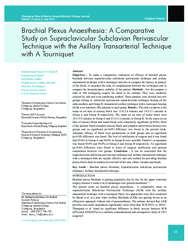 (PDF) Brachial Plexus Anaesthesia: A Comparative Study on ...