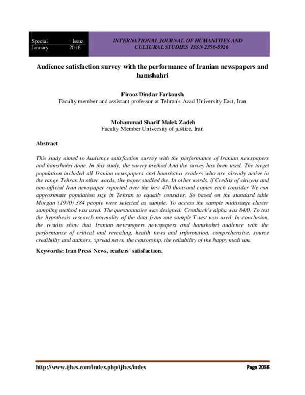 (PDF) Audience satisfaction survey with the performance of Iranian ...