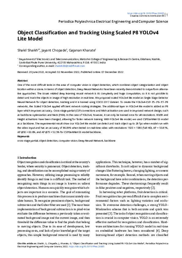 Pdf Object Classification And Tracking Using Scaled P8 Yolov4 Lite Model Jayant Chopade