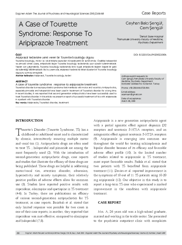 (PDF) A case of tourette’s disorder responded to aripiprazole treatment