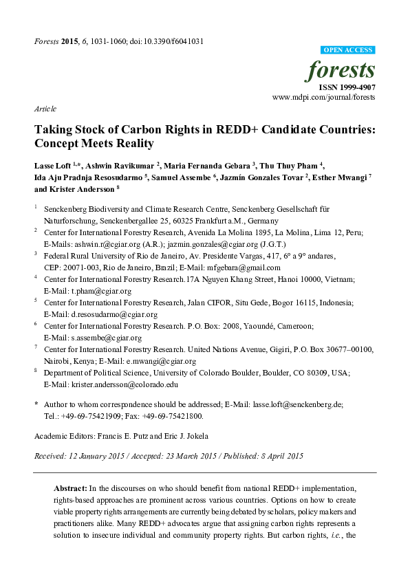 (PDF) Taking Stock of Carbon Rights in REDD+ Candidate Countries ...