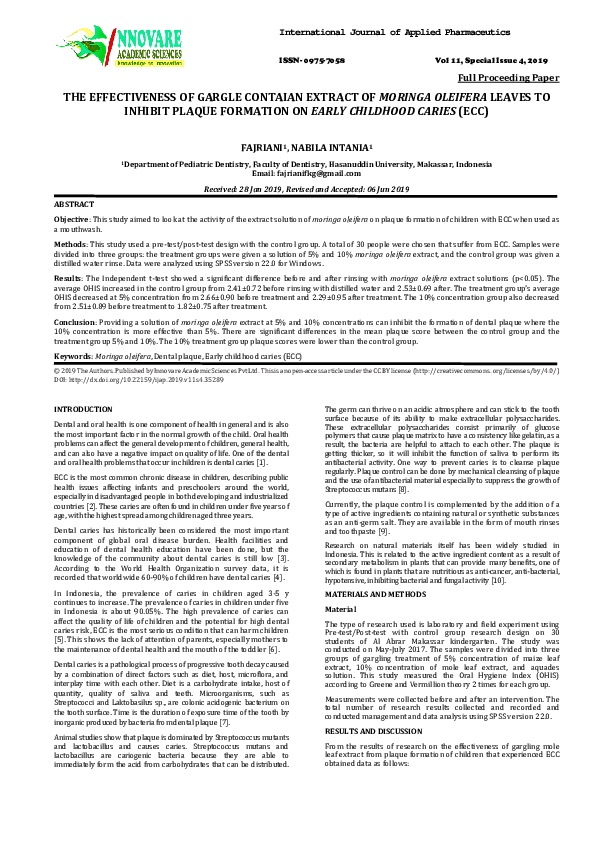 (PDF) Full Proceeding Paper THE EFFECTIVENESS OF GARGLE CONTAIAN EXTRACT OF MORINGA OLEIFERA ...