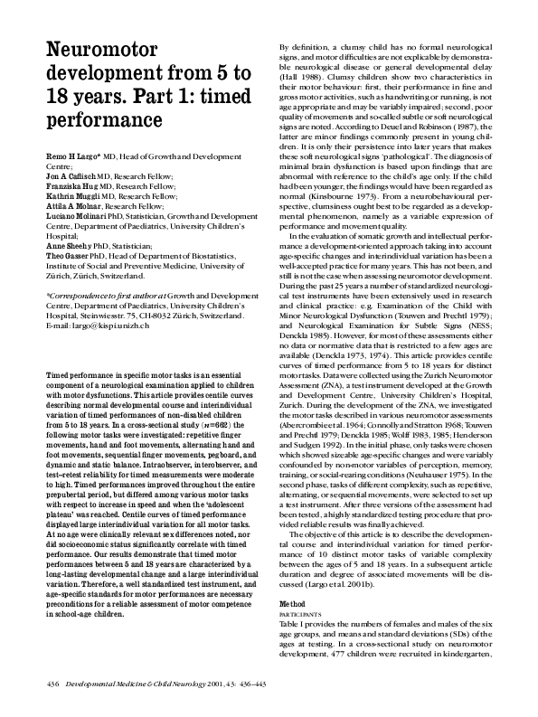 (PDF) Neuromotor development from 5 to 18 years. Part 1: timed ...