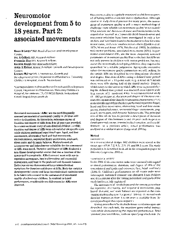 (PDF) Neuromotor development from 5 to 18 years. Part 2: associated ...