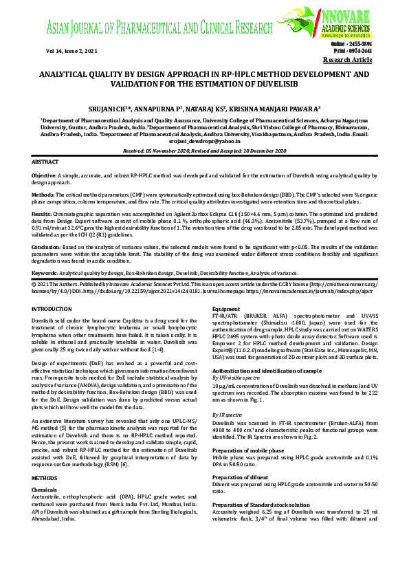 (PDF) ANALYTICAL QUALITY BY DESIGN APPROACH IN RP-HPLC METHOD DEVELOPMENT AND VALIDATION FOR THE ...
