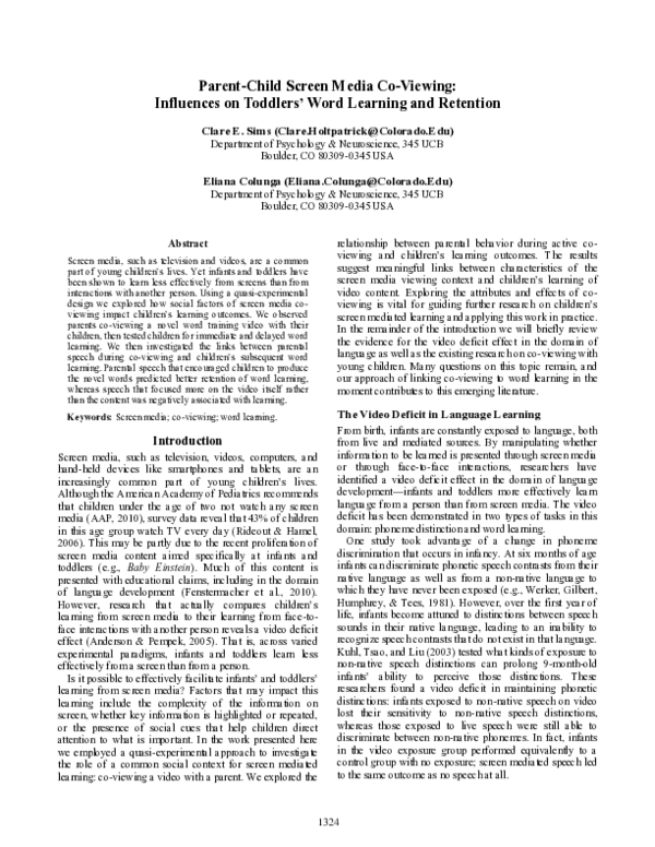 (PDF) Parent-Child Screen Media Co-Viewing: Influences on Toddlers ...