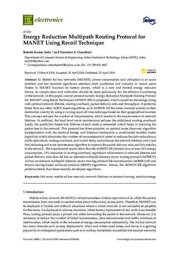 Pdf Energy Reduction Multipath Routing Protocol For Manet Using Recoil Technique
