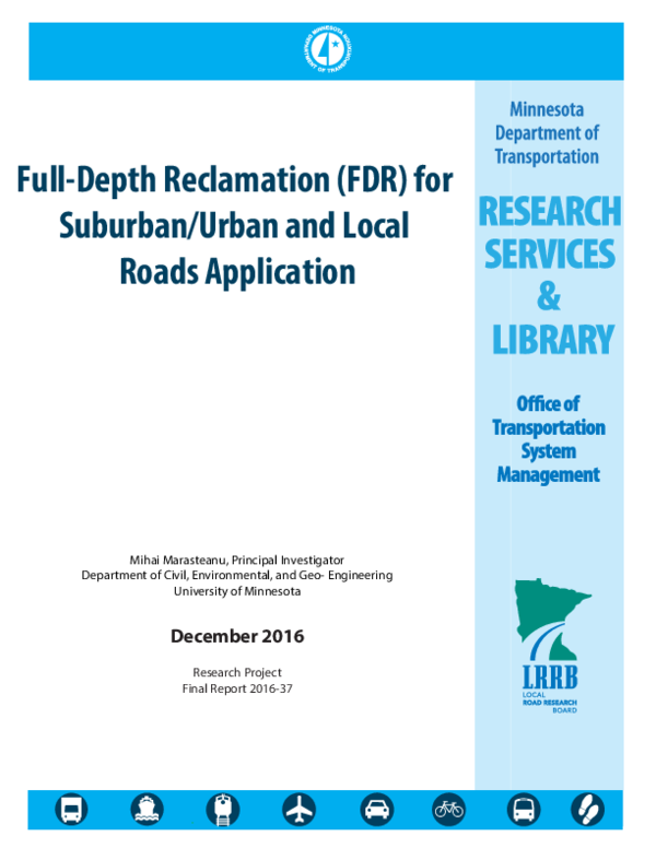 (PDF) Full-Depth Reclamation (FDR) for Suburban/Urban and Local Roads Application