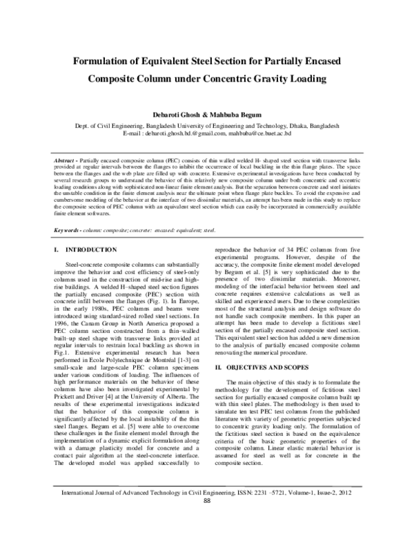 (PDF) Formulation of Equivalent Steel Section for Partially Encased ...