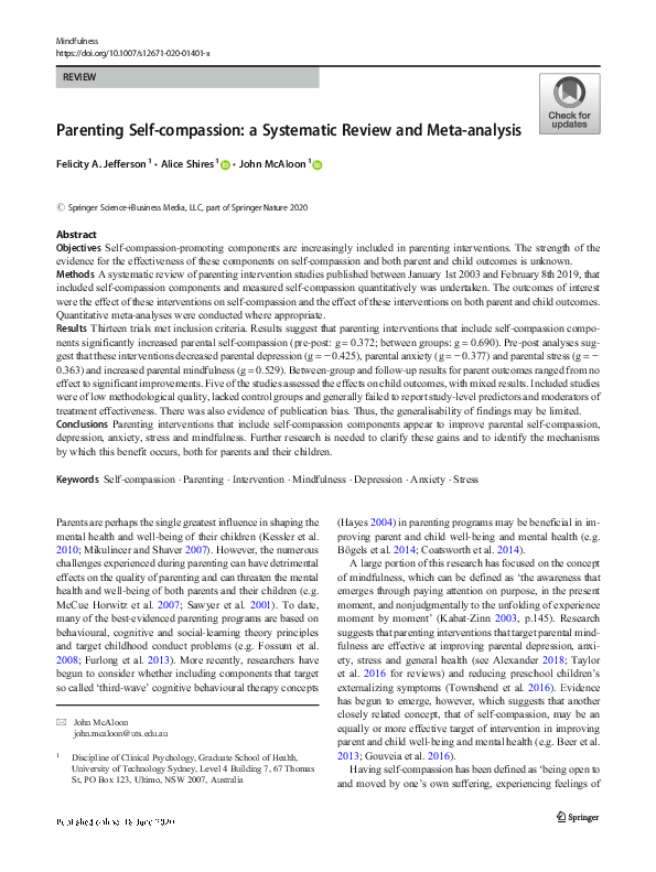 (PDF) Parenting Self-compassion: a Systematic Review and Meta-analysis